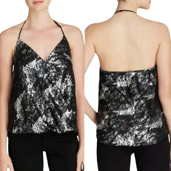 Aqua | Tops | Aqua Sequins Metallic Surplice Crossover Halter Top ...